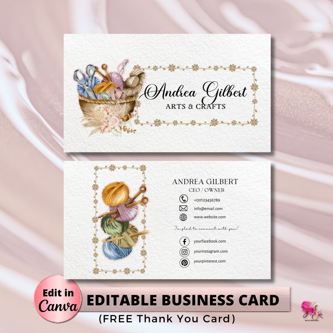 Crochet Modern Editable Business Card Template, Business Card, DIY ...