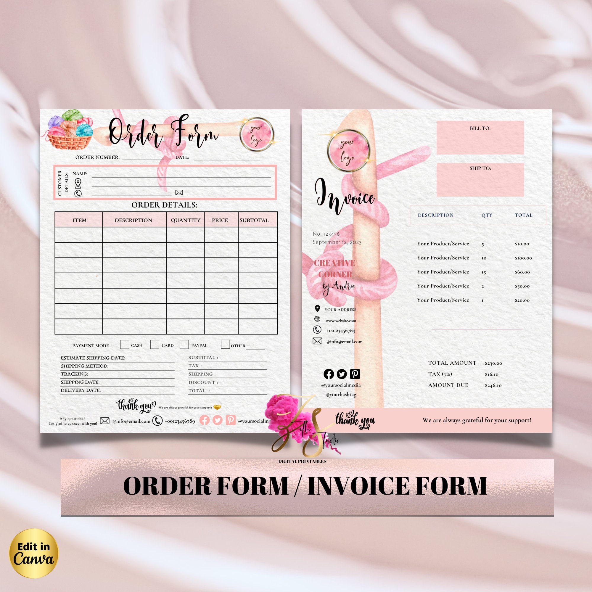 CROCHET Editable Order Form , Knitting Small Business Invoice Forms ...