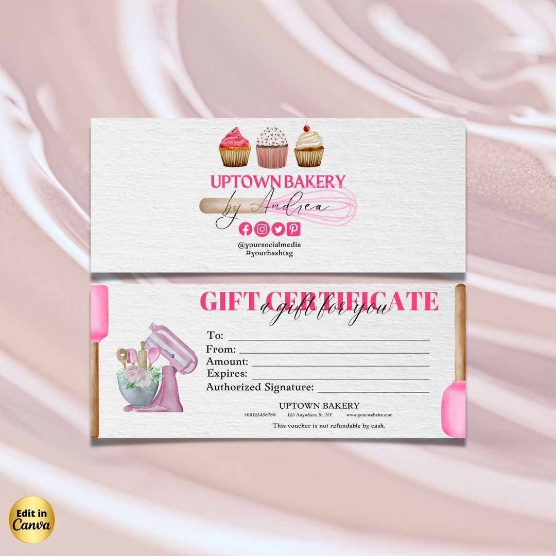 Custom Cake Bakery Editable Gift Certificate Template, Modern Gift ...