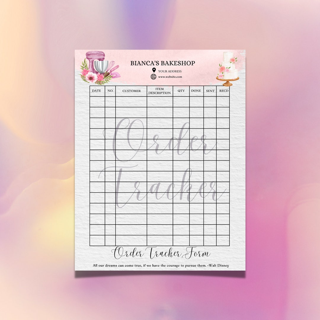 Pink EDITABLE Order Tracker Form Template Printable Modern Order ...