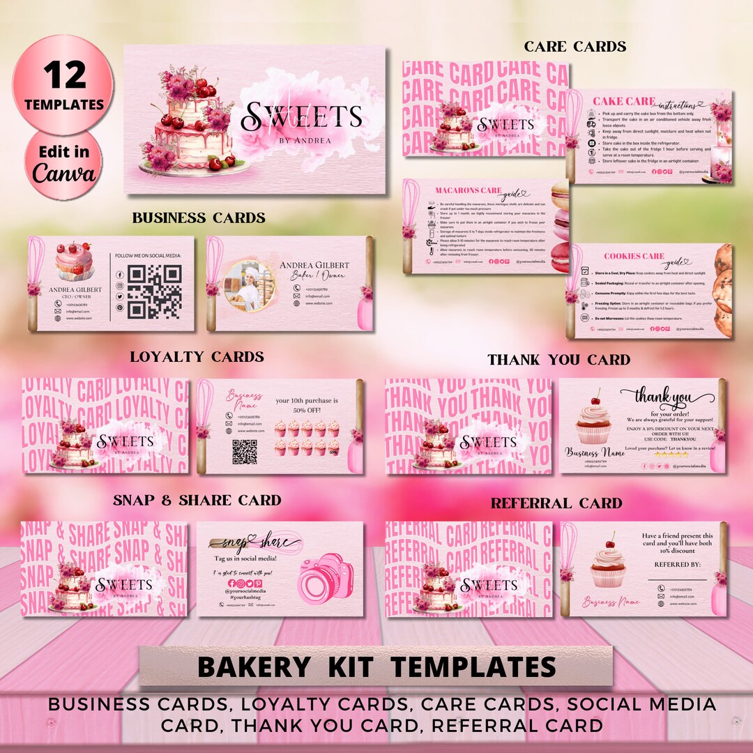 MODERN Pink Smoke Bakery Business Card Kit Template, DIY Loyalty Card ...