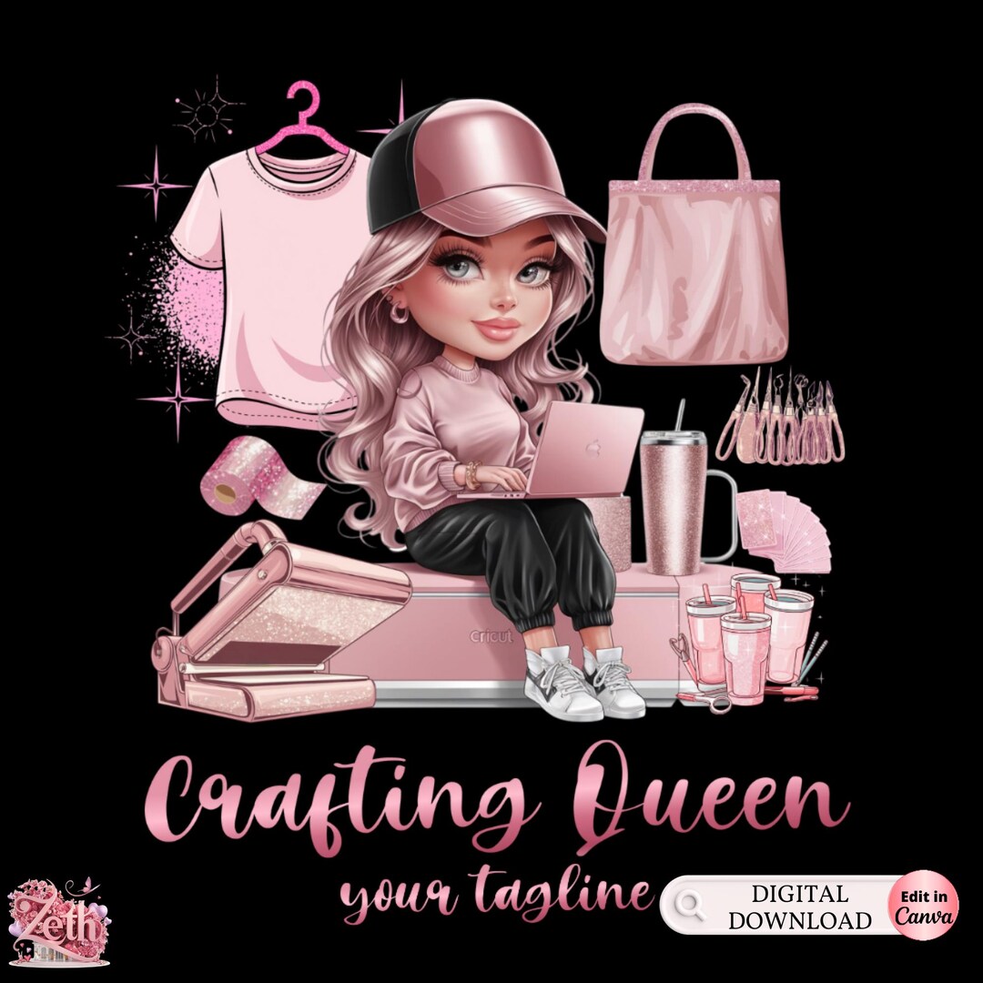 Pink Crafting Logo, Crafting Queen Logo Primate T-shirt Design Business ...
