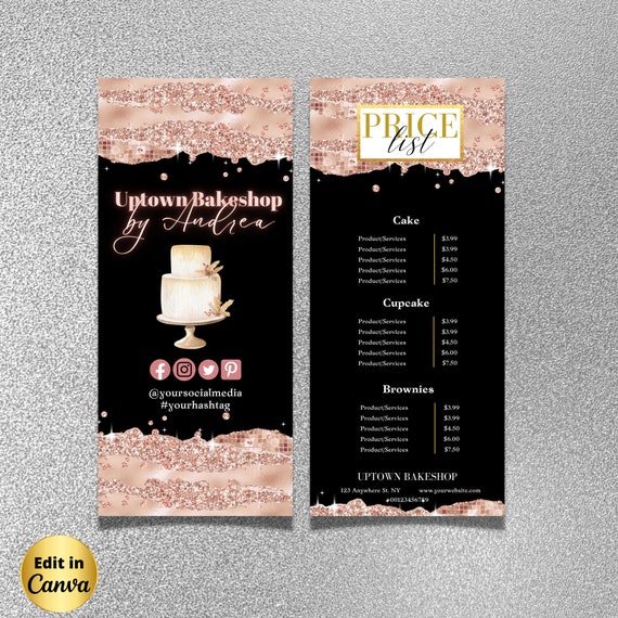 Black Editable Price List Template Printable Business Pricing | Etsy