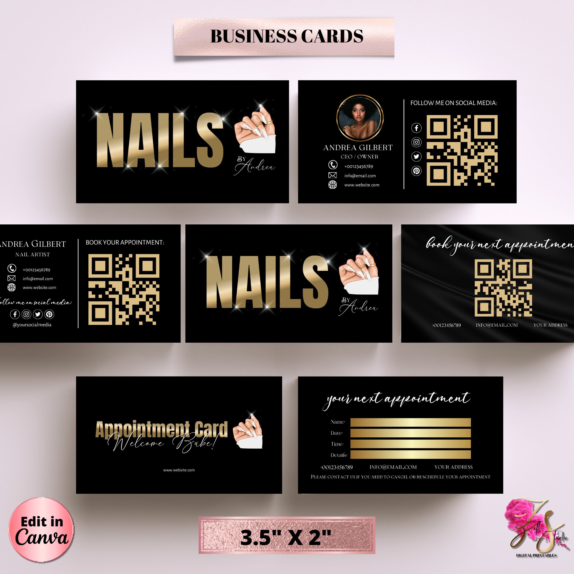 Editable Nail Business Card Template, Nail Tech Business Card, Business ...