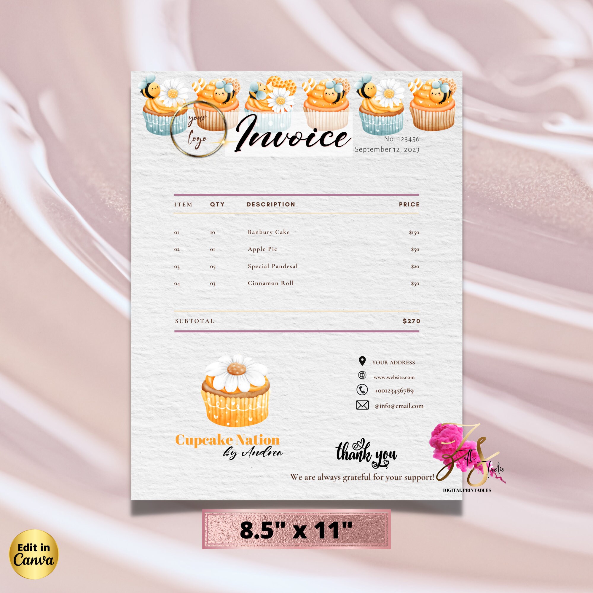 Cake Invoice Template Editable, Custom Order Form Printable for Small ...