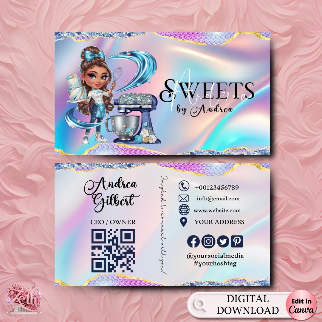 Chibi Girl Bakery Business Card Template, DIY Custom Business Card ...