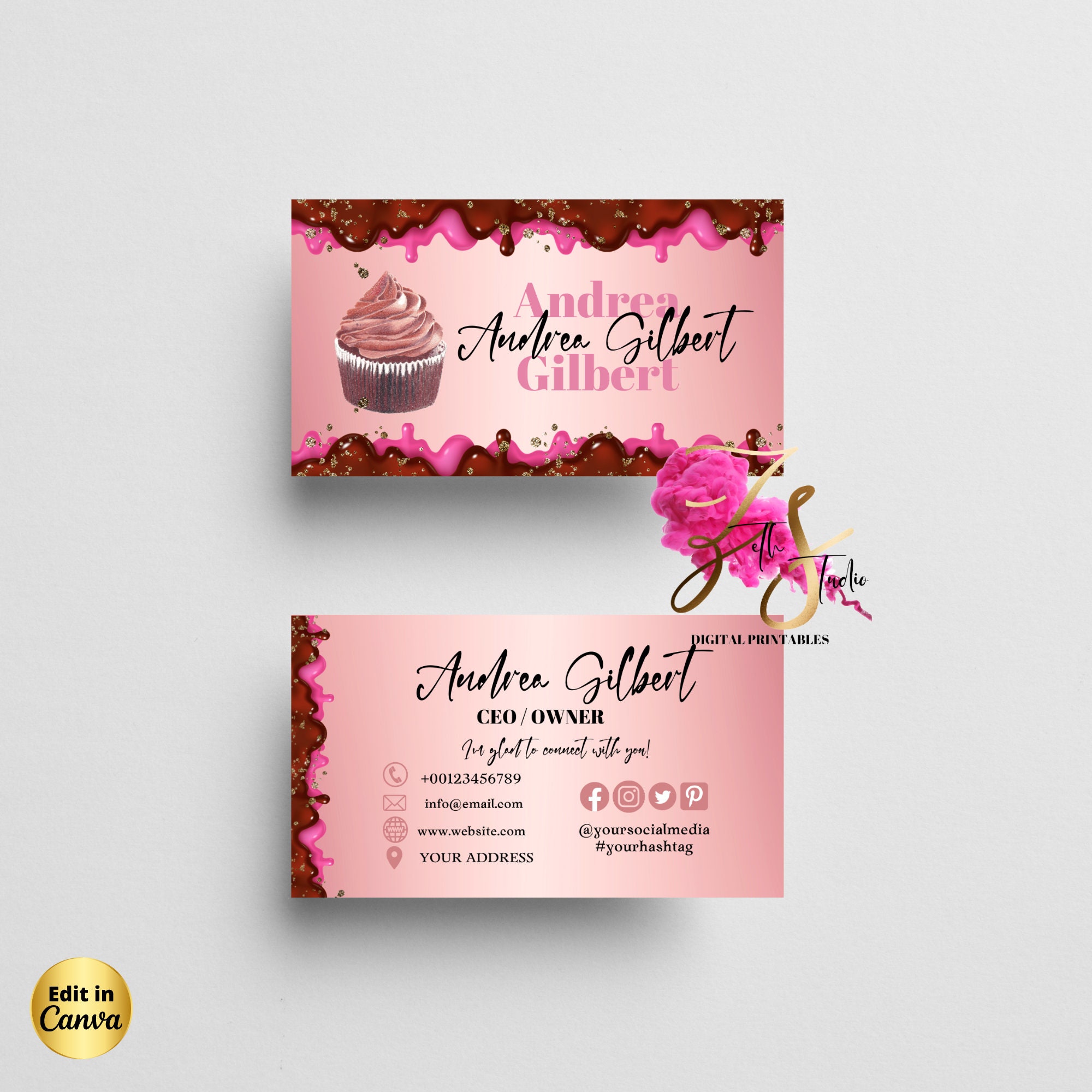 MODERN Creative Bakery Business Card Template DIY Custom Cake Business ...