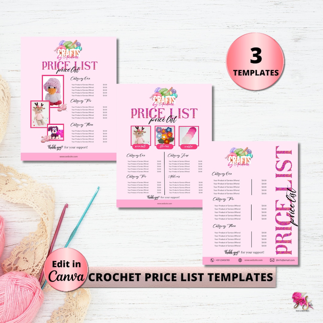 Pink Crochet Editable Price List Template, Pink Craft Printable ...