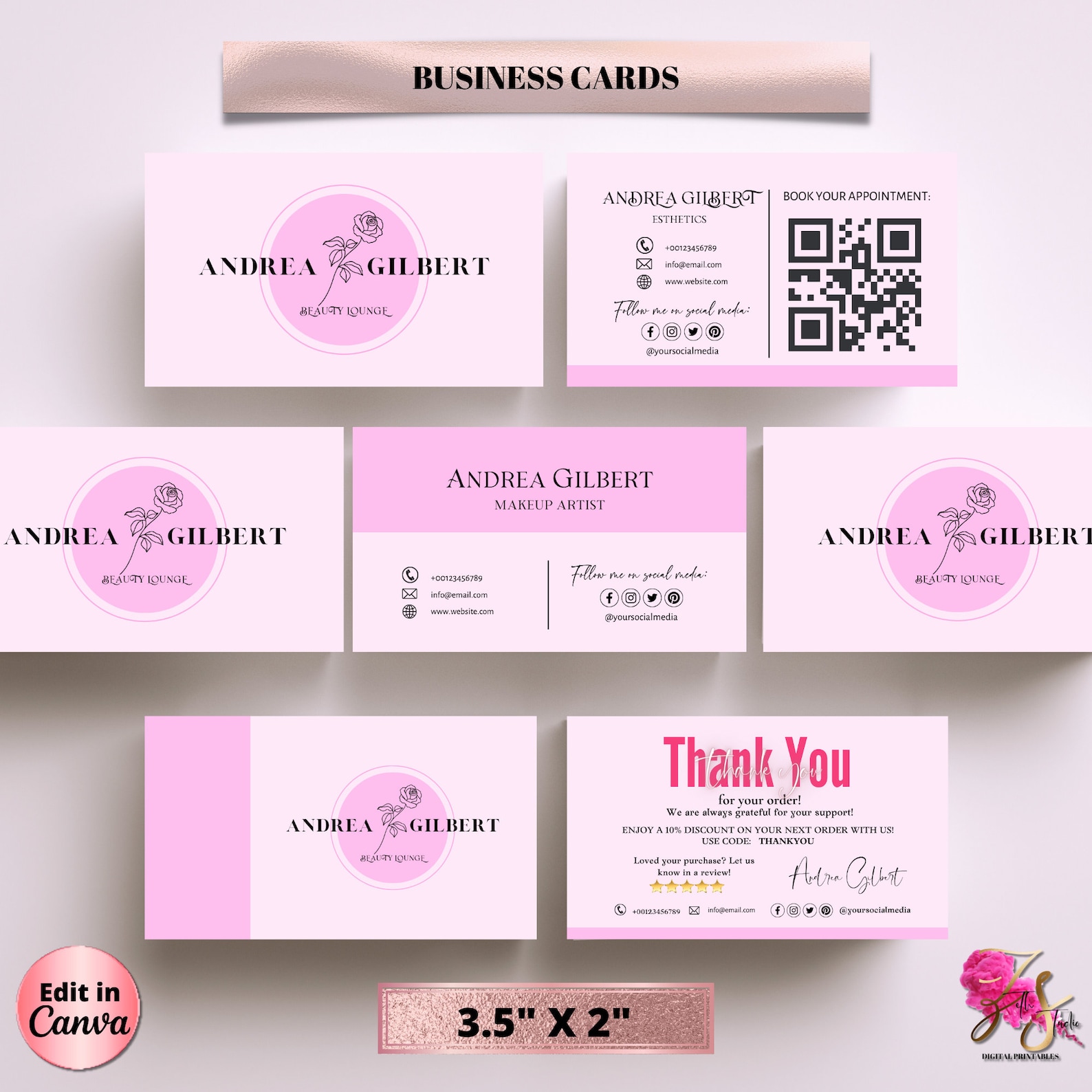 Editable Pink Business Card Template, Pink Beauty Business Card ...