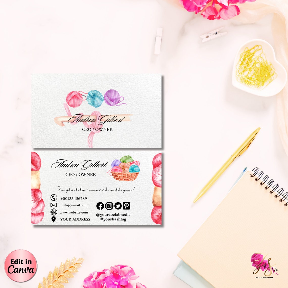 Crochet Modern Editable Business Card Template, Business Card, DIY ...