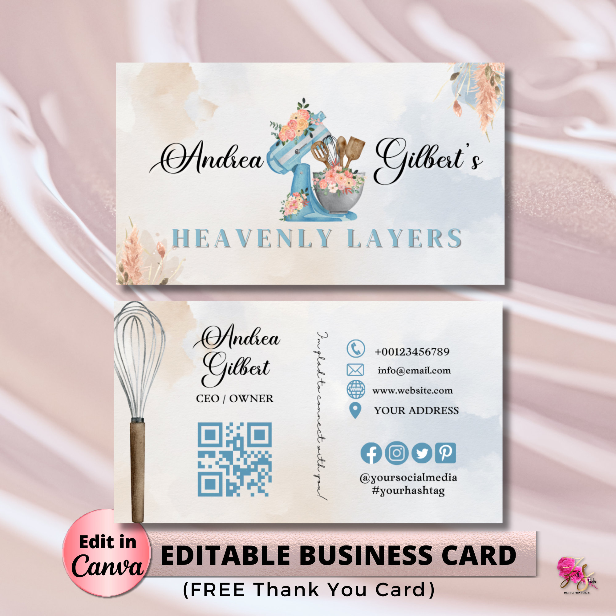 MODERN Blue Cake Bakery Business Card Template DIY Custom Cake Business ...