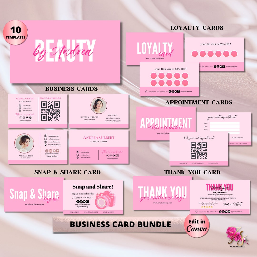 Pink BEAUTY Business Card Kit Template, Feminine Business Card, Rewards ...