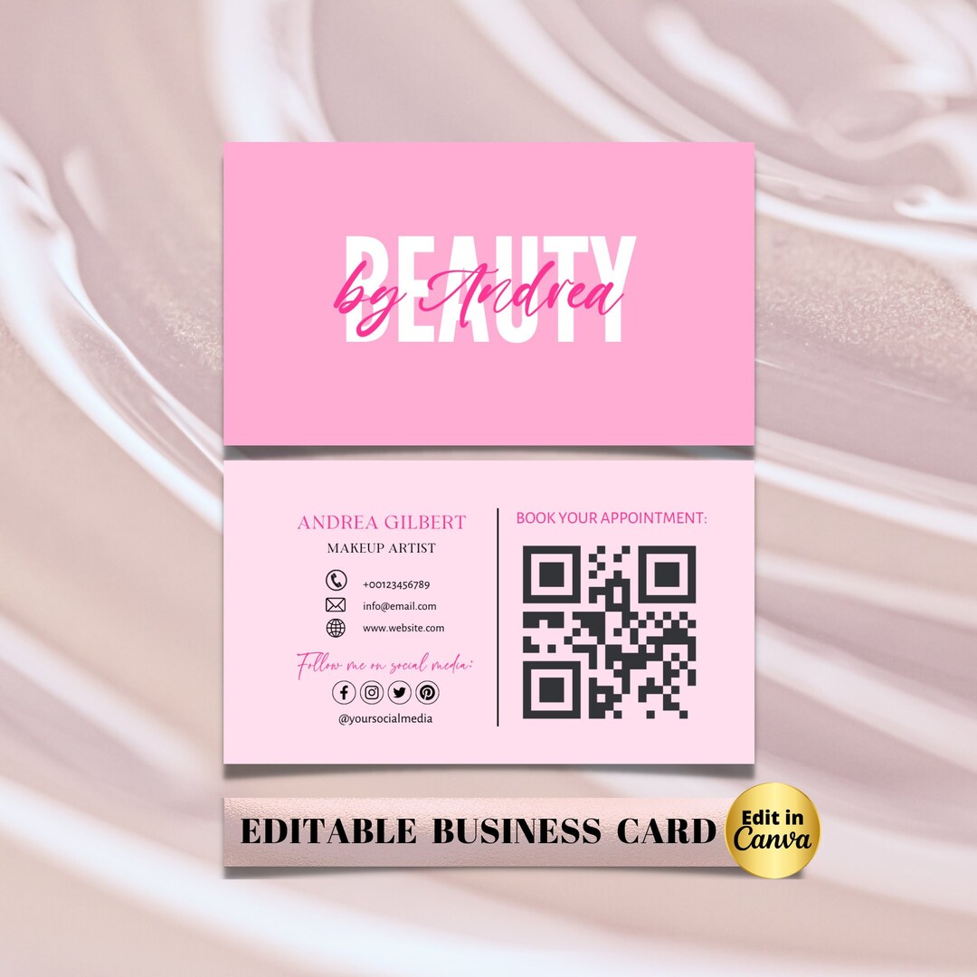 Editable Pink Business Card Template Pink Business Card - Etsy