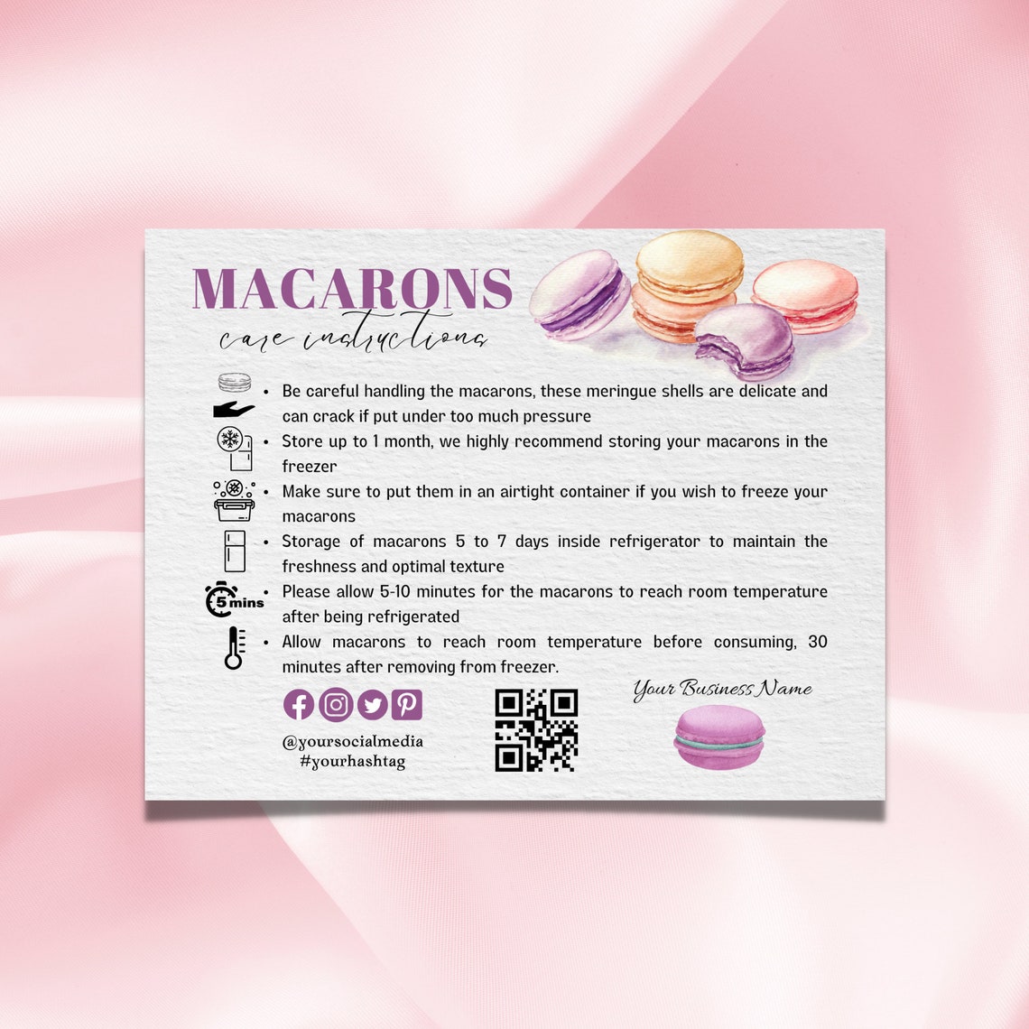 Macarons Care Card Editable Canva Template Wedding Macarons - Etsy