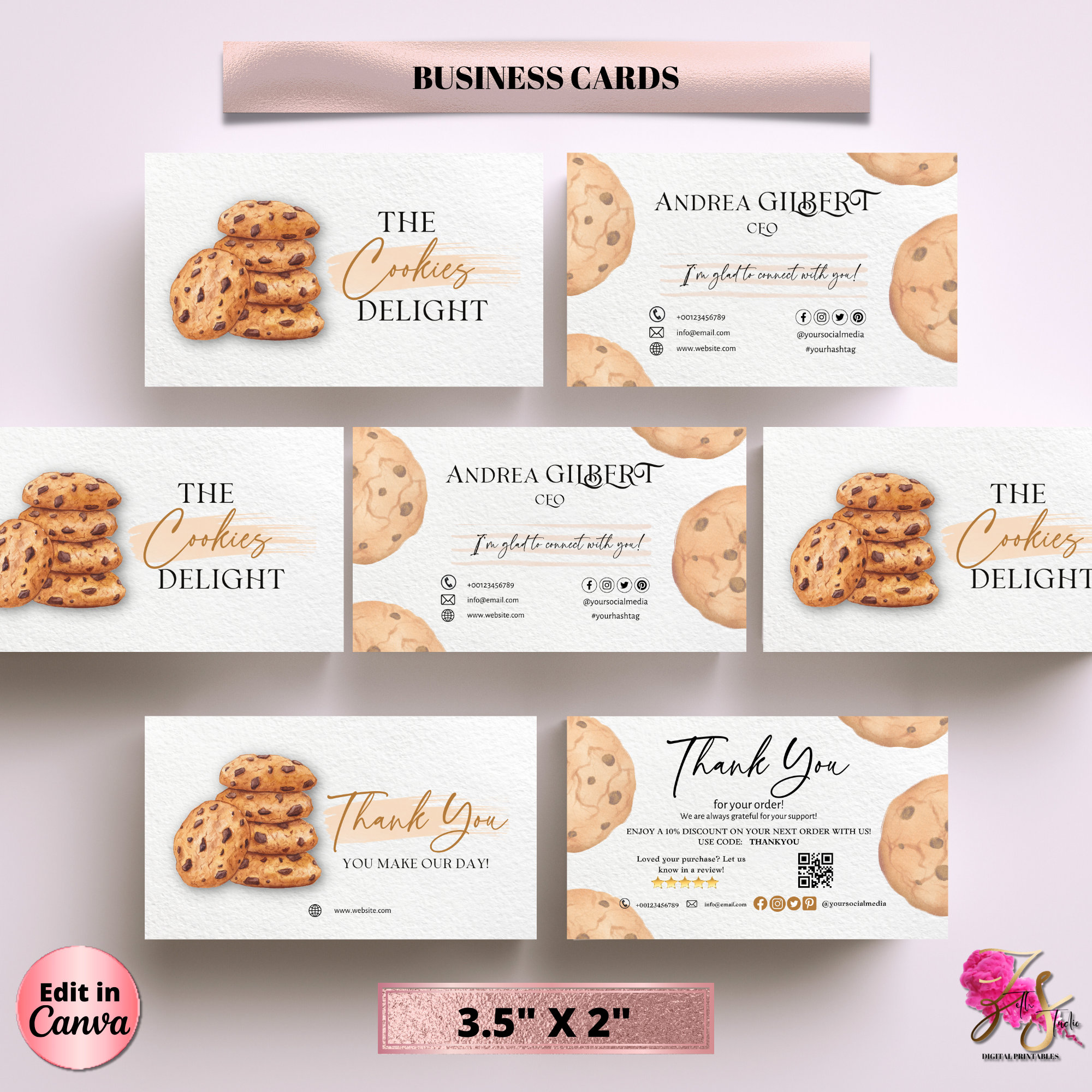 MODERN Creative Cookie Watercolor Bakery Business Card Template DIY ...