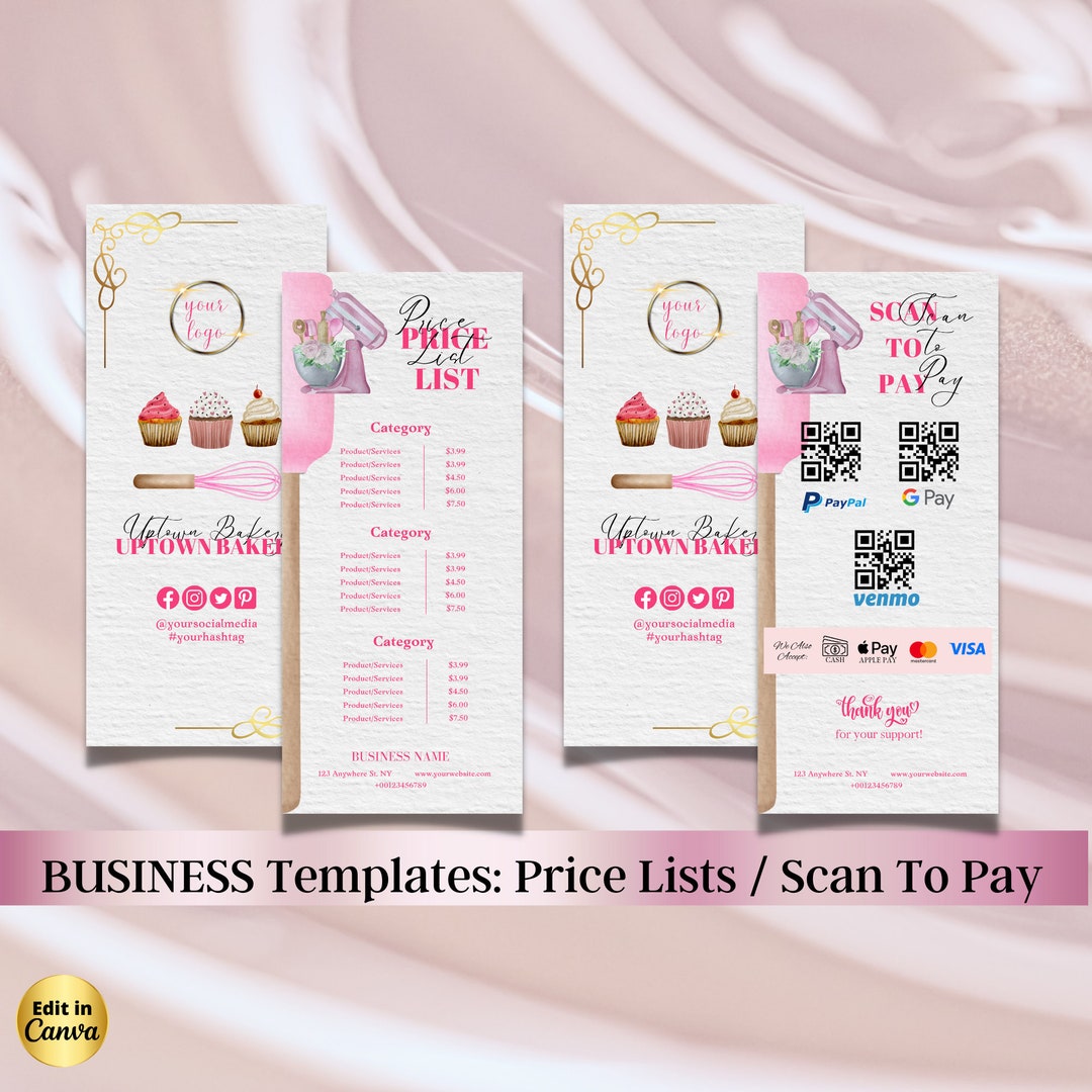 Pink Bakery Scan to Pay Sign & Price List Template, QR Code Sign ...
