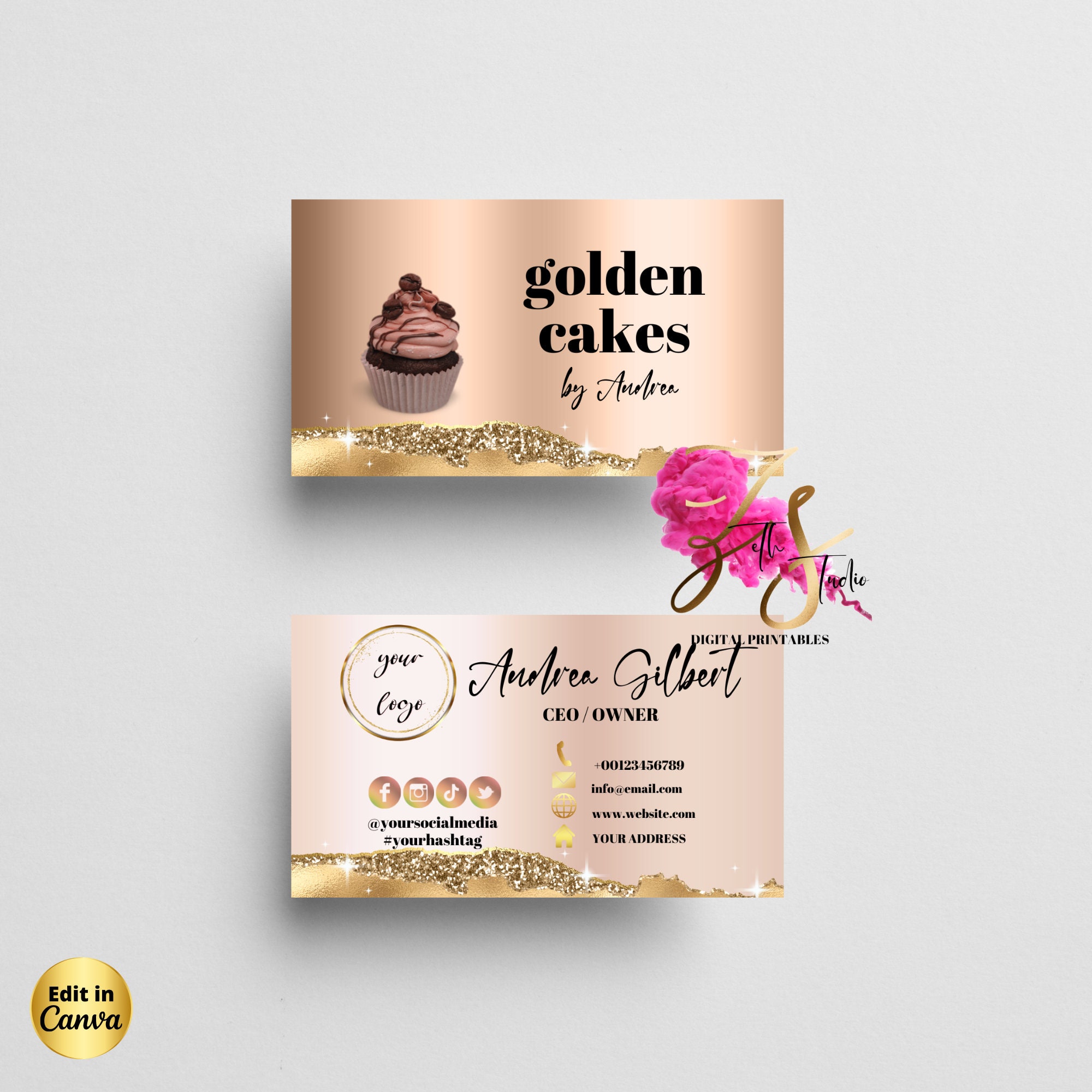 MODERN Creative Cake Bakery Business Card Template DIY - Etsy