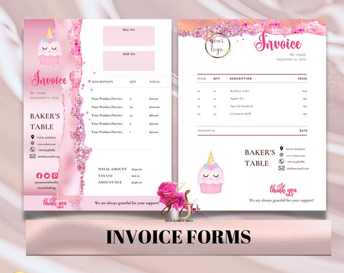 Editable Bakery Invoice Template Cake Invoice Template Custom Invoice ...