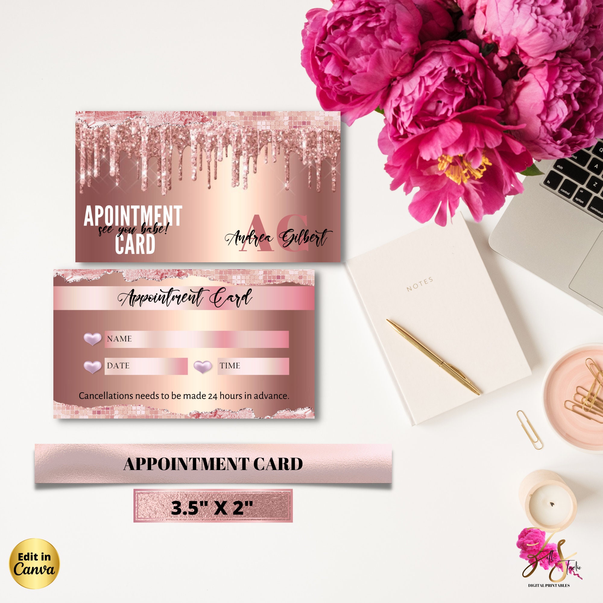 Modern Pink Glitter Business Card Kit Template, Feminine Business Card ...