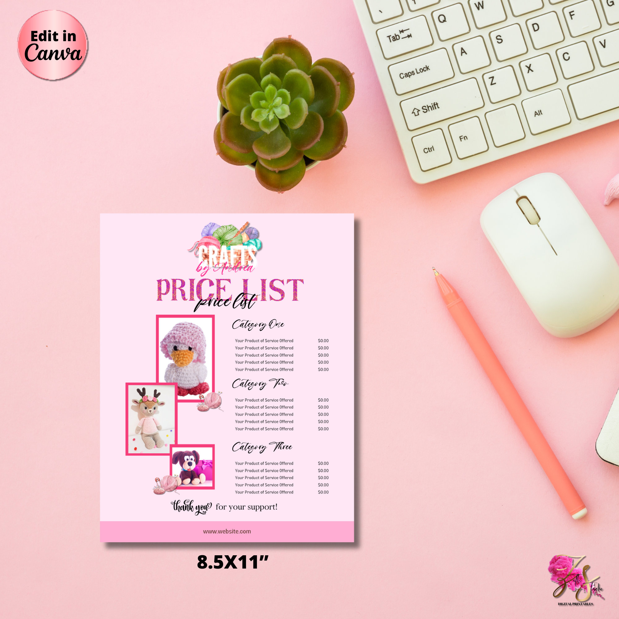 Pink Crochet Editable Price List Template, Pink Craft Printable ...