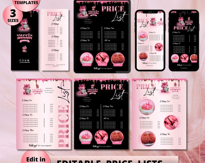 Editable Bakery Price List Template, Pink Bakery Cake Printable ...