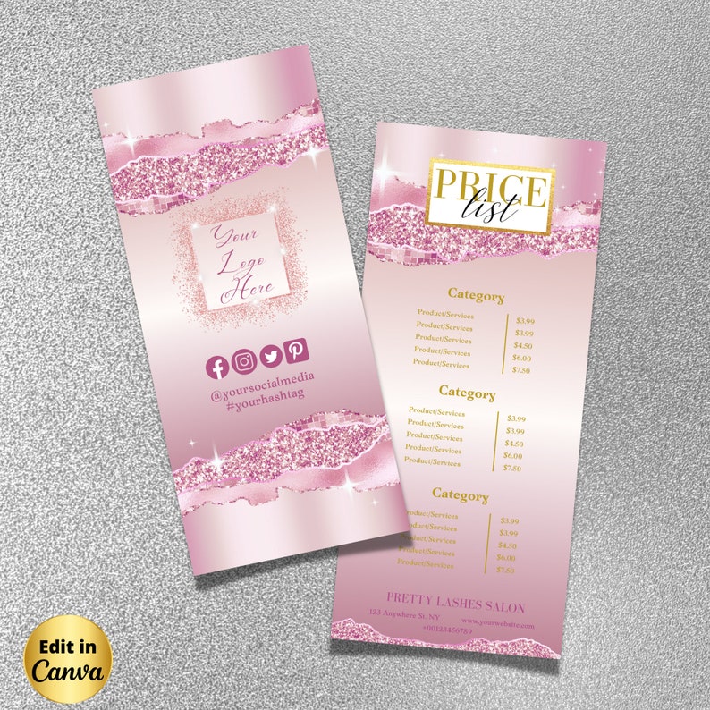 Pink Editable Price List Template Printable Business Pricing | Etsy