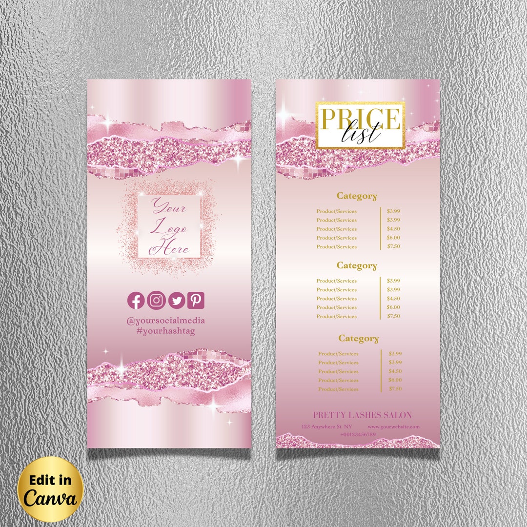 Pink Editable Price List Template Printable Business Pricing - Etsy