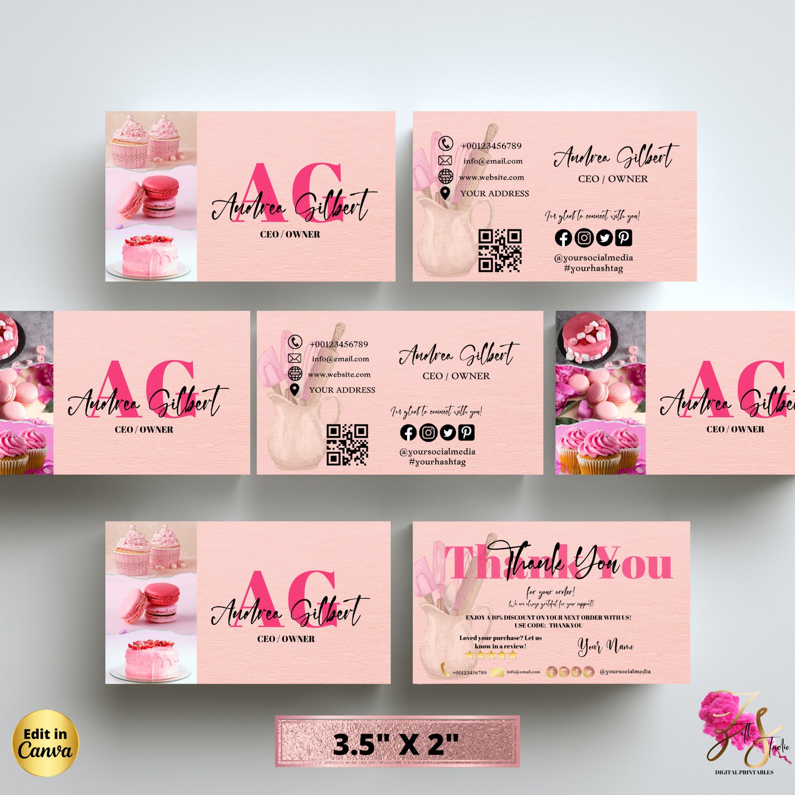 MODERN Creative Cake Bakery Business Card Template DIY Business Card ...