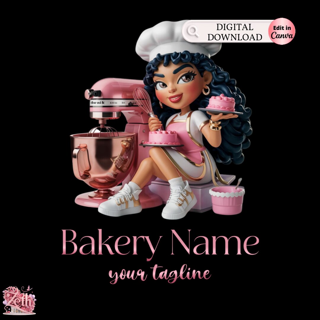 Chibi Girl Bakery Logo, Chibi Baking Logo, Stylish Custom Pastry Logo ...