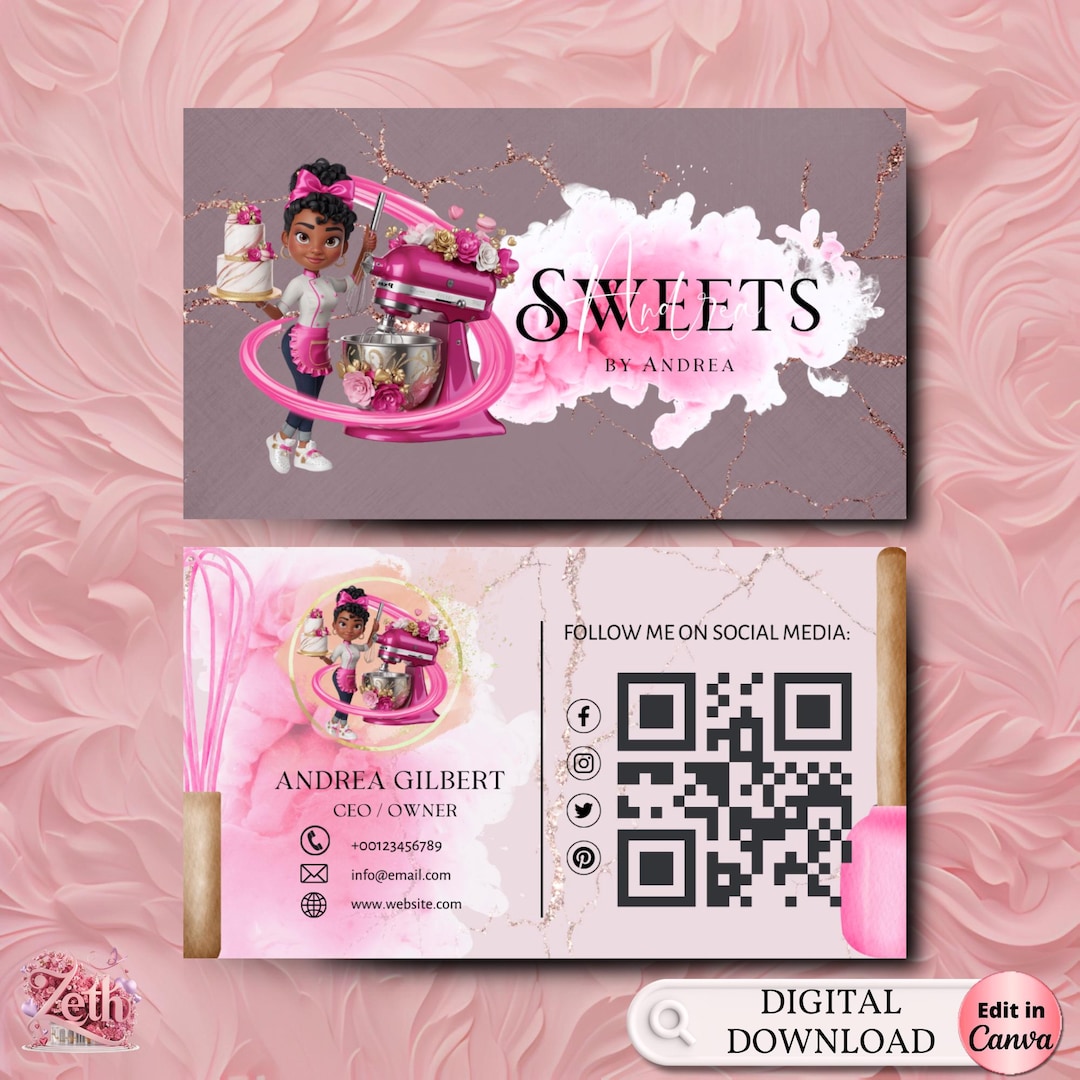 Pink Bakery Business Card Template, DIY Custom Cake Business Card ...