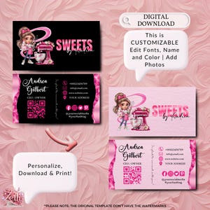 Chibi Girl Baker Bakery Business Card Template, Pink DIY Custom Cake ...