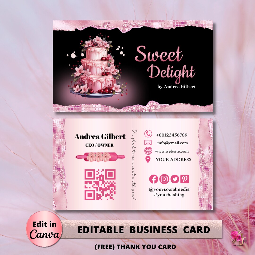 MODERN Pink Cake Bakery Business Card Template DIY Custom Cake Business ...