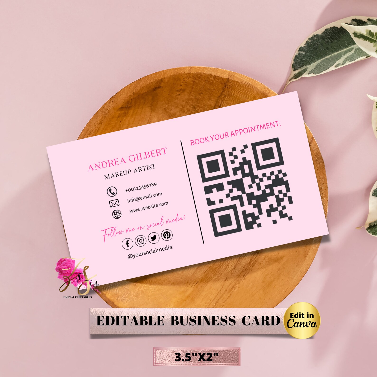 Editable Pink Business Card Template Pink Business Card - Etsy
