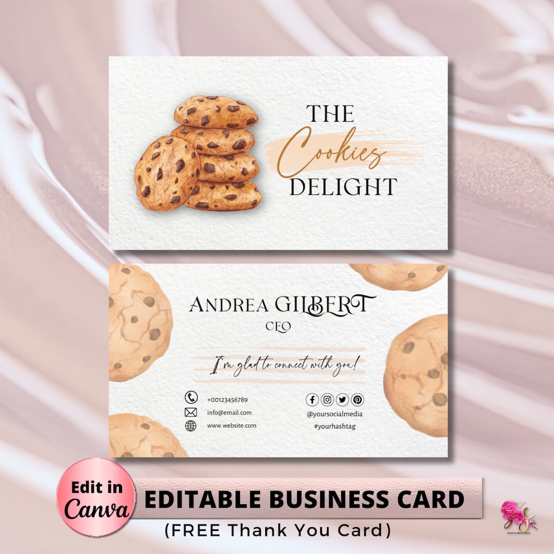 MODERN Creative Cookie Watercolor Bakery Business Card Template DIY Business Card Editable ...