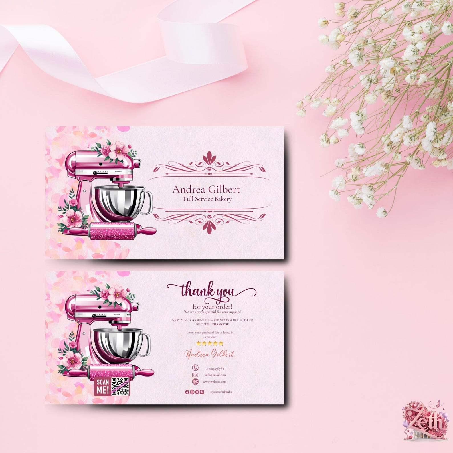 MODERN Pink Cake Bakery Business Card Template DIY Custom Cake Business ...