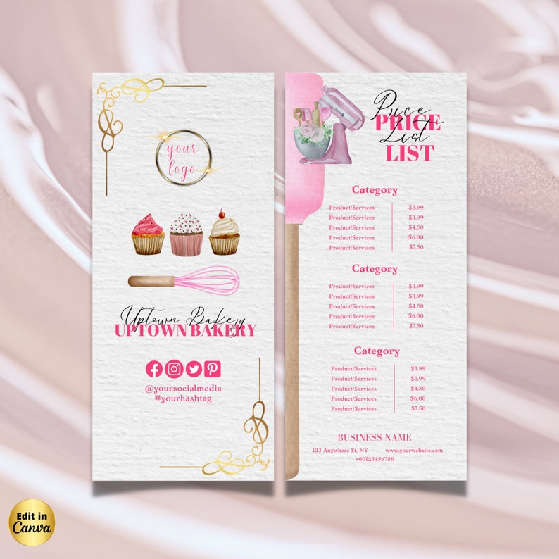 Pink Bakery Scan to Pay Sign & Price List Template QR Code - Etsy