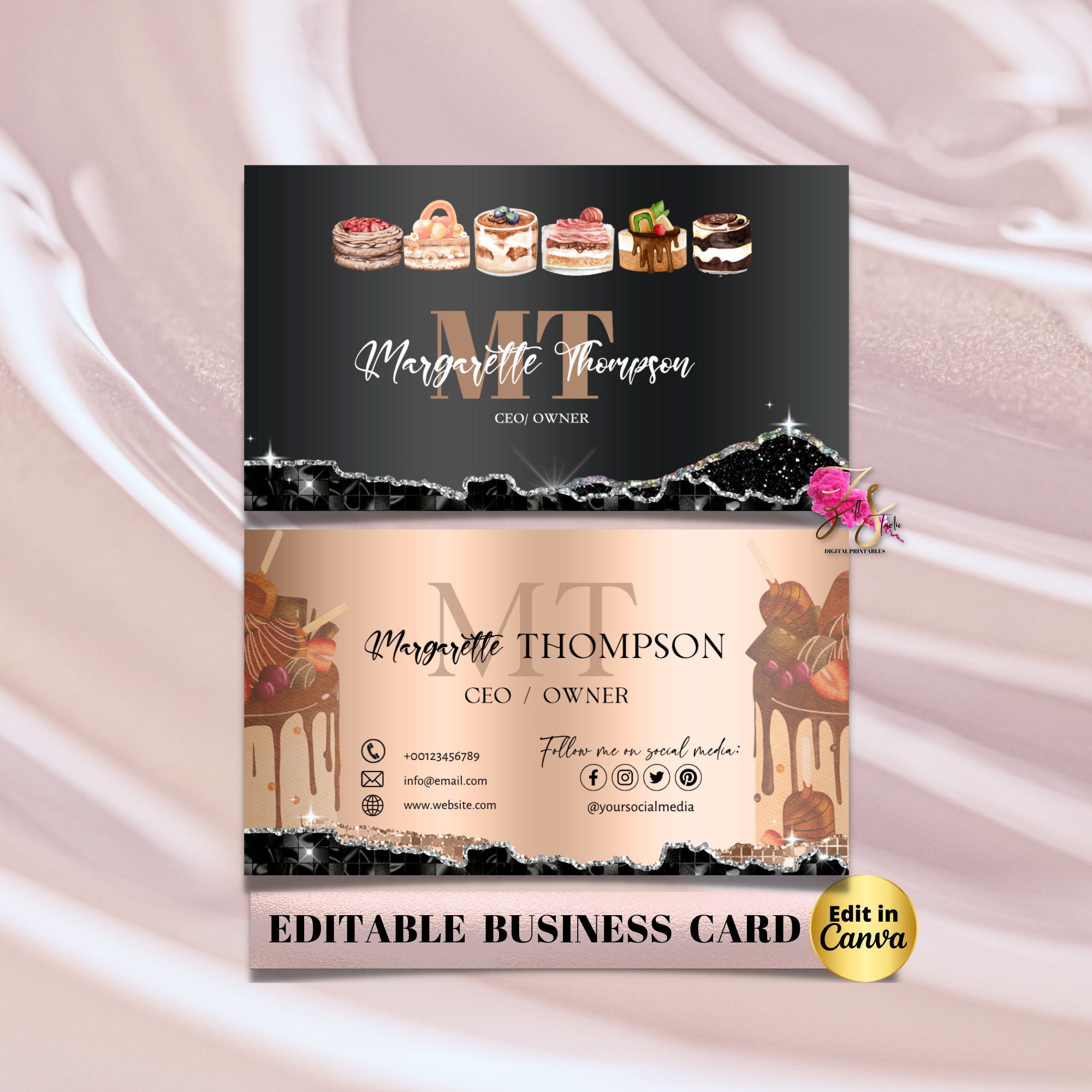 MODERN Creative BLACK Cake Bakery Business Card Template DIY Business ...