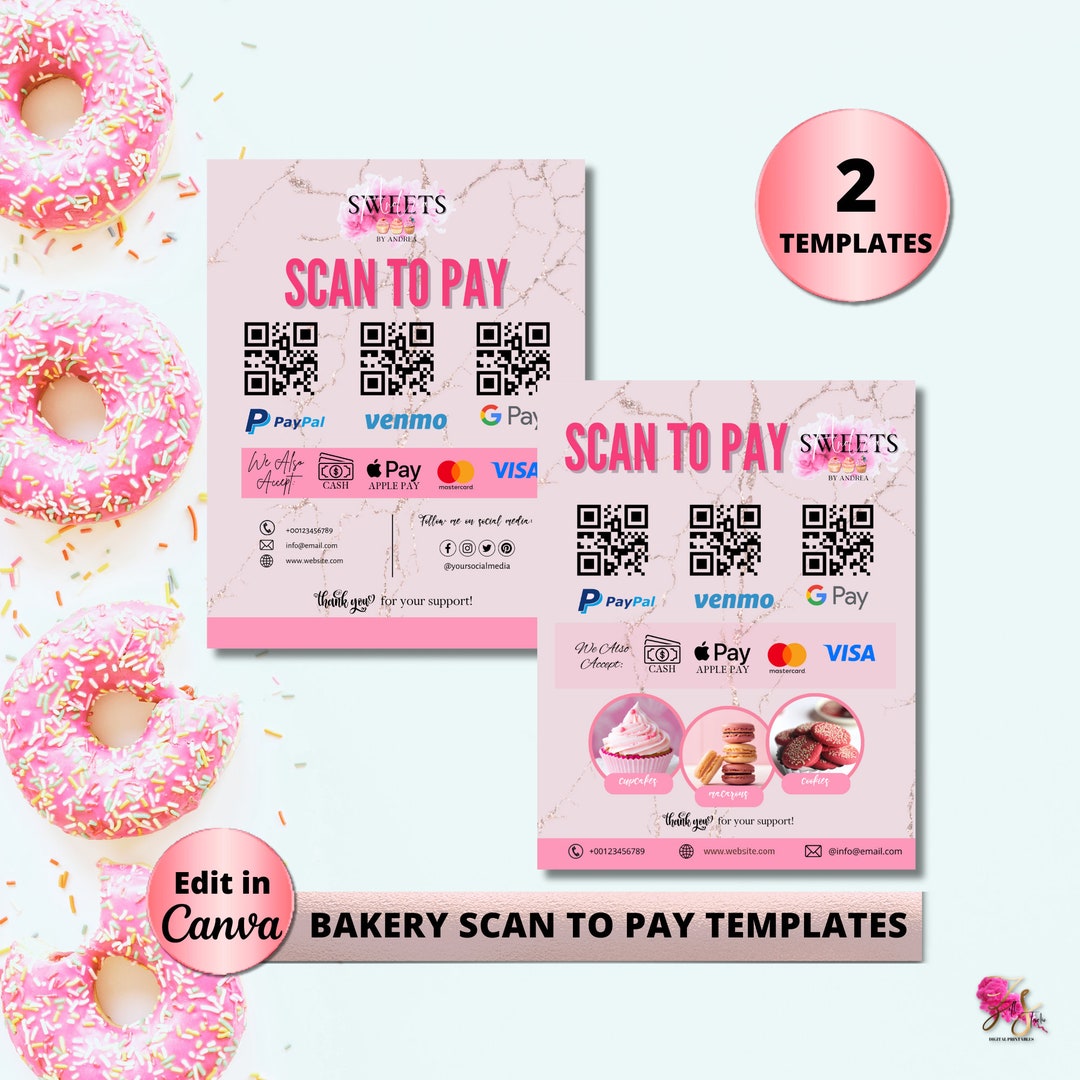 Bakery Editable Scan to Pay Template, Printable Payment Sign, QR Code ...