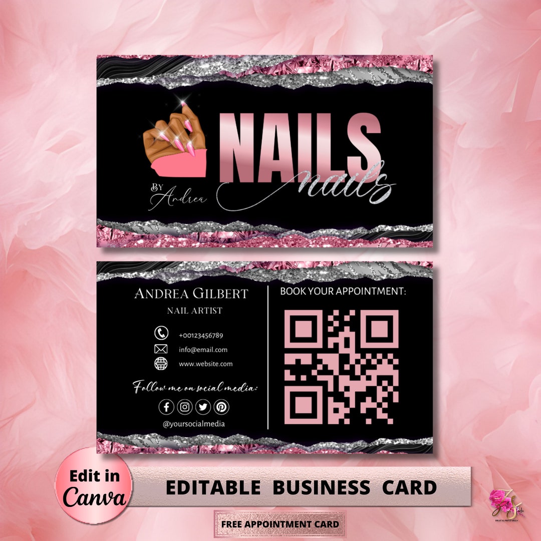 Editable Nail Business Card Template, Nail Tech Business Card, Business ...