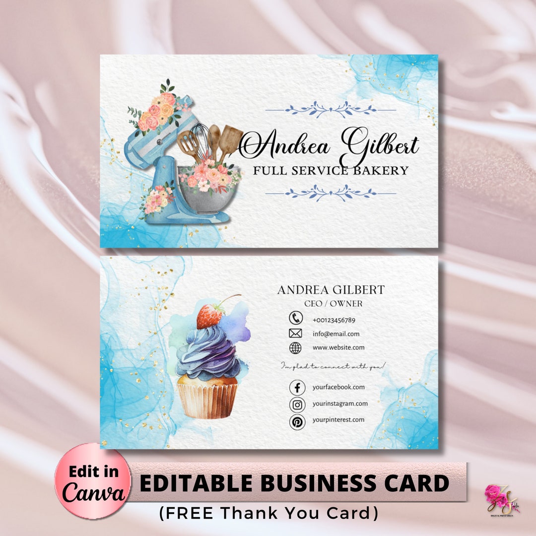 MODERN Blue Bakery Business Card Template DIY Custom Cake Business Card ...