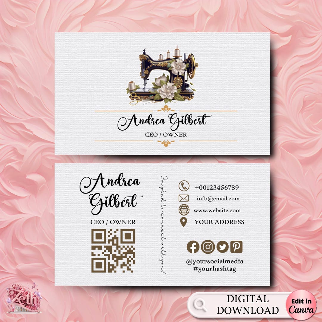 Modern Gold Editable Seamstress Business Card, Tailor Card, Crafter ...
