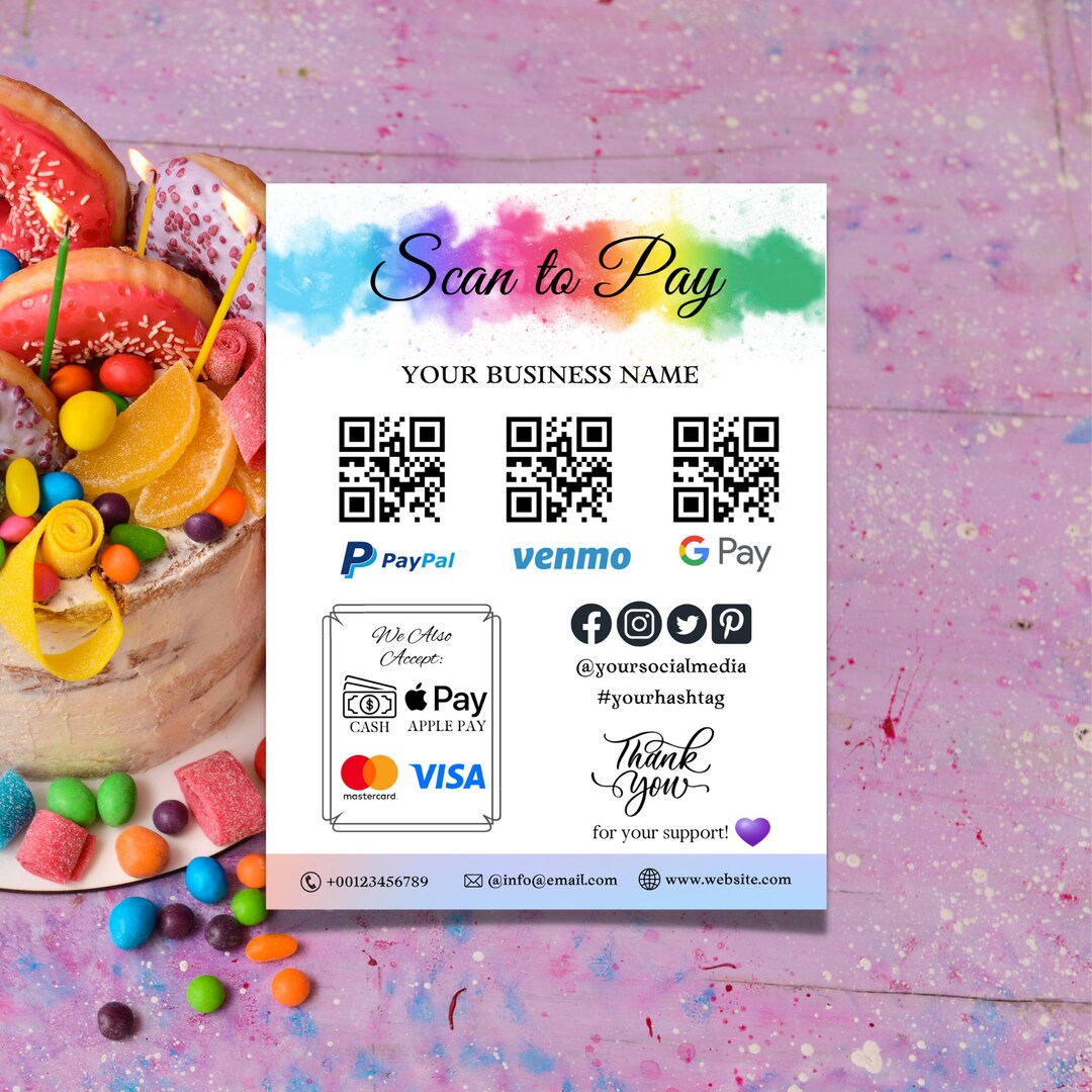 Editable Green Scan to Pay Template, Printable Payment Sign, QR Code ...