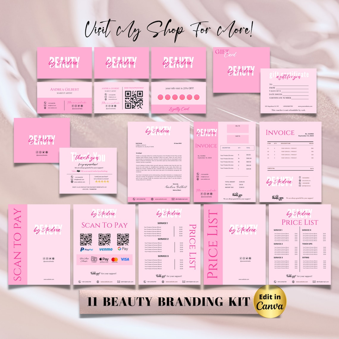 Editable Pink Business Card Template Pink Business Card - Etsy