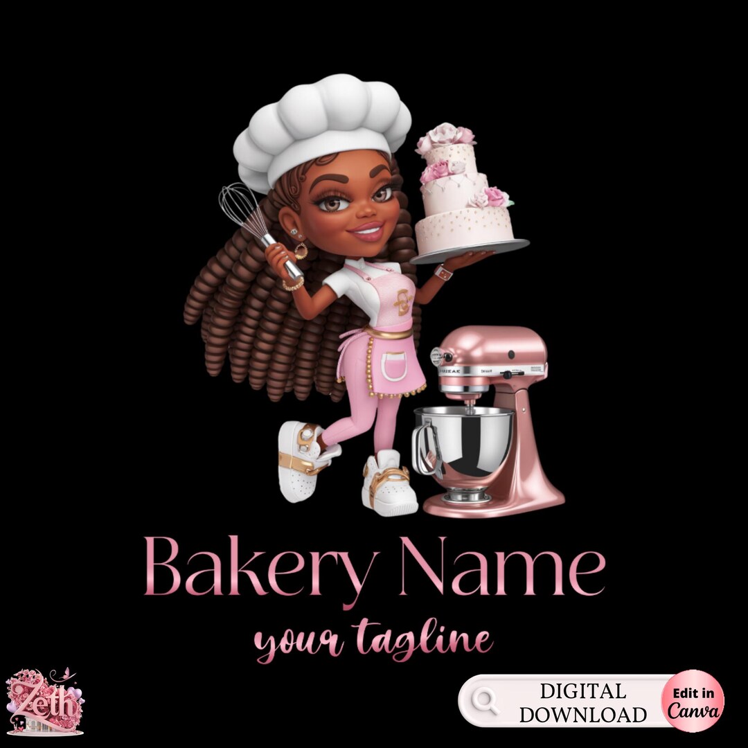 Chibi Girl Bakery Logo, Chibi Baking Logo, Stylish Custom Pastry Logo ...