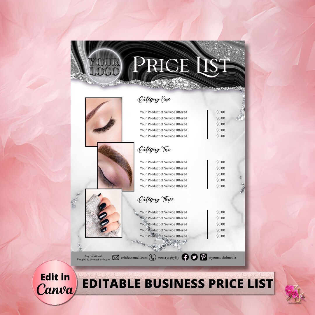Black Editable Price List Template, Printable Business Pricing Template ...
