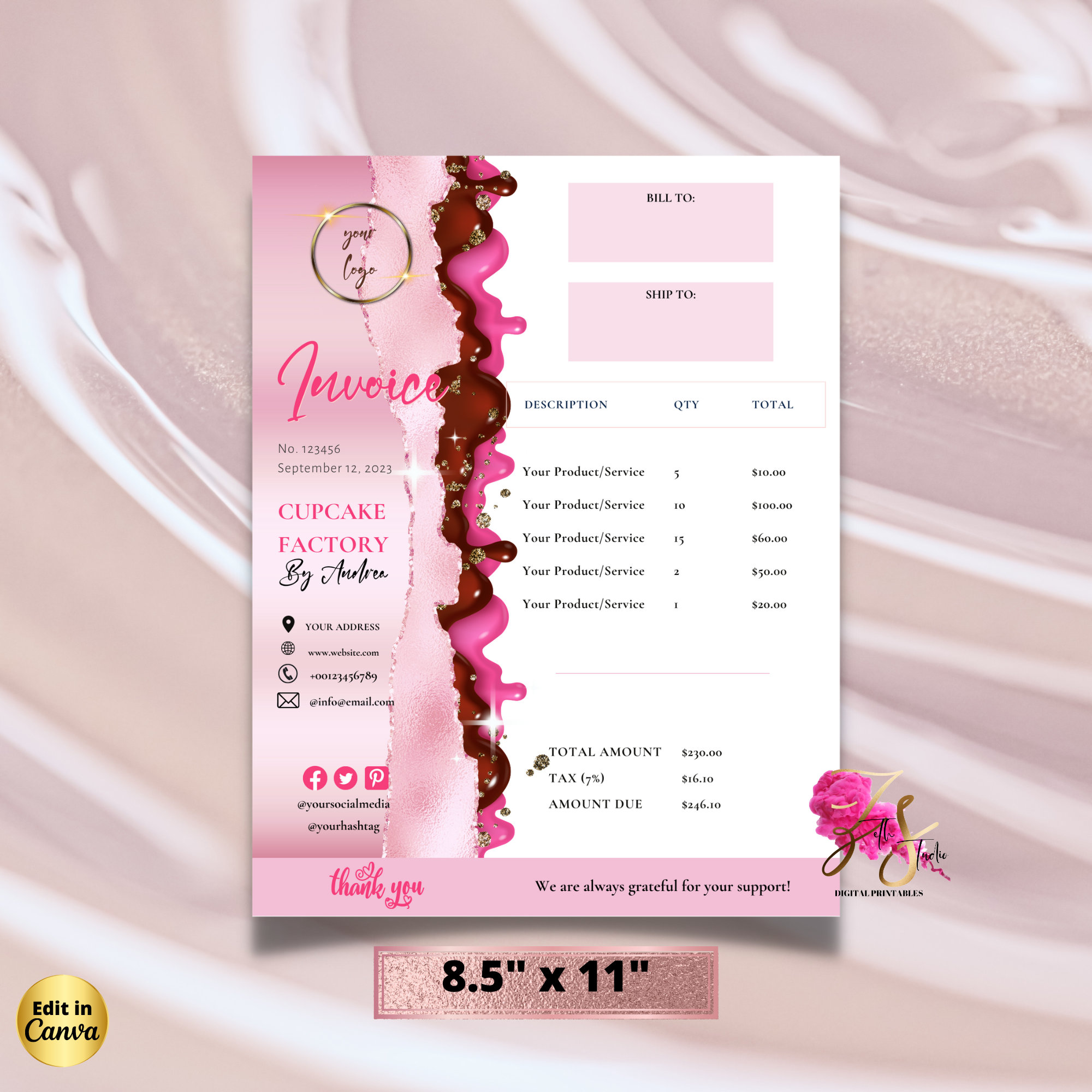 Cake Invoice Template Editable, Custom Order Form Printable for Small ...