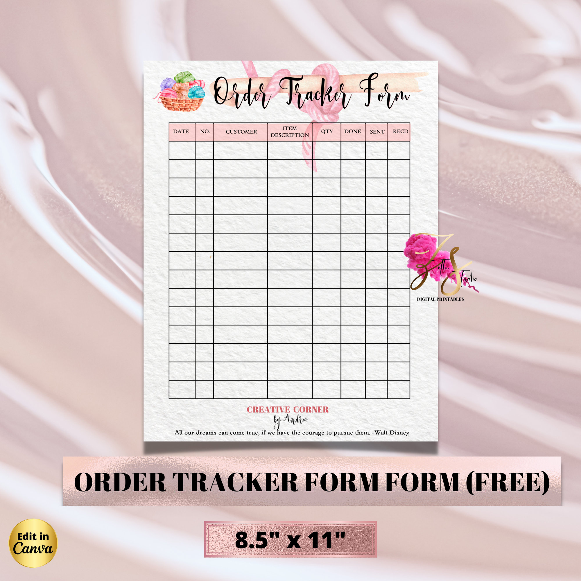 CROCHET Invoice Template Editable, Custom Order Form Printable for ...
