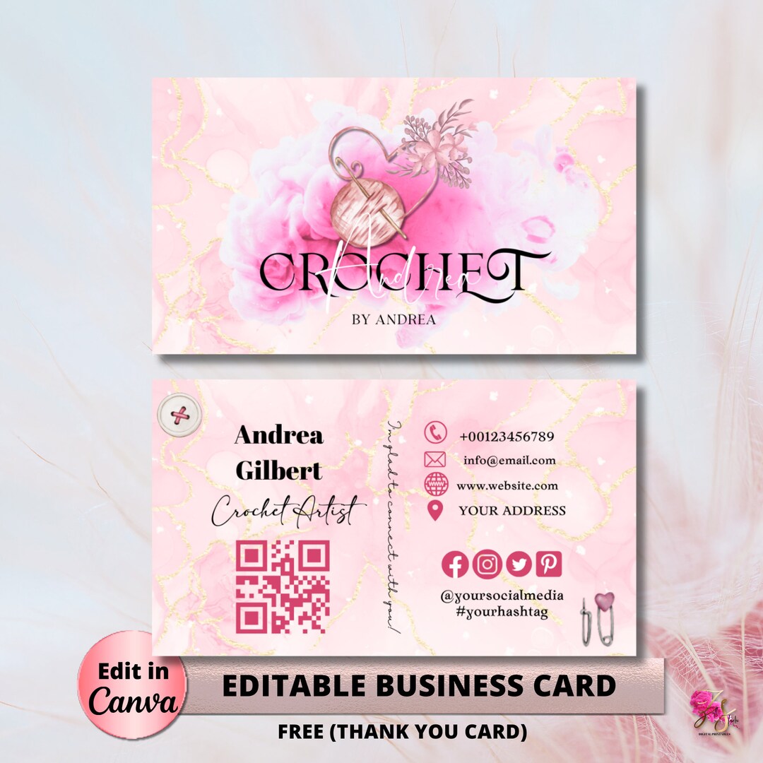 Crochet Modern Editable Business Card Template, Business Card, DIY ...