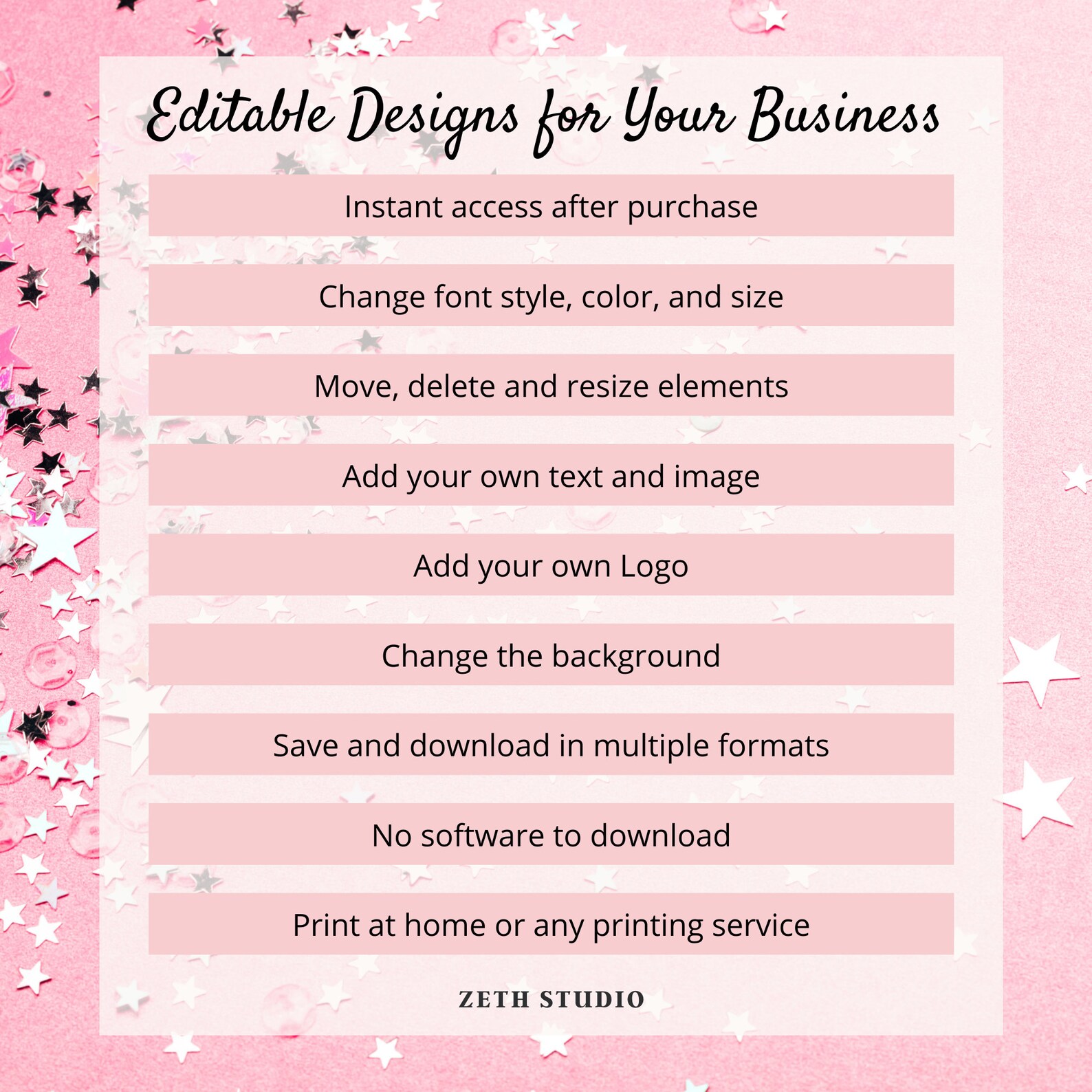 Editable Pink Glitter Business Card Template Pink Sparkle | Etsy