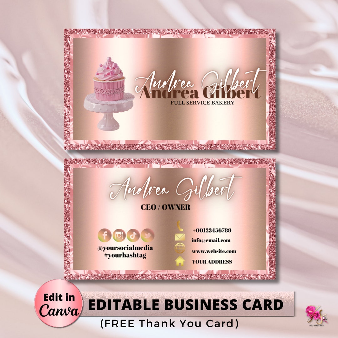 Rose Gold Cake Bakery Business Card Template DIY Baking Business Card ...